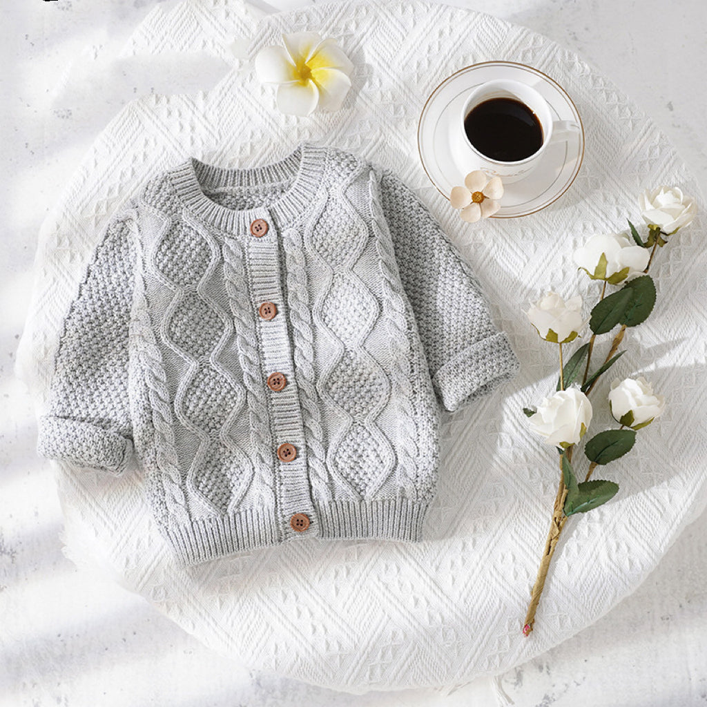 Baby Solid Color Three-Dimensional Crochet Knitted Pattern Cardigan ...